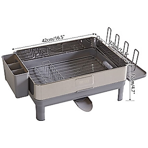 IBUYKE Stainless Steel Dish Drying Rack,Rust Resistan Dish Racks for Kitchen Counter,Dish drainers with 360° Rotatable Spout and Removable Flatware Caddy,Silver Gray TDS002G