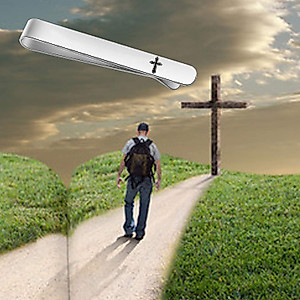 BEKECH Faith Gift for Men Cross Tie Clip Gift Christian Jewelry Gift for Religious Men Boss Coworkers Gift First Communion Jewelry for Him (silver)