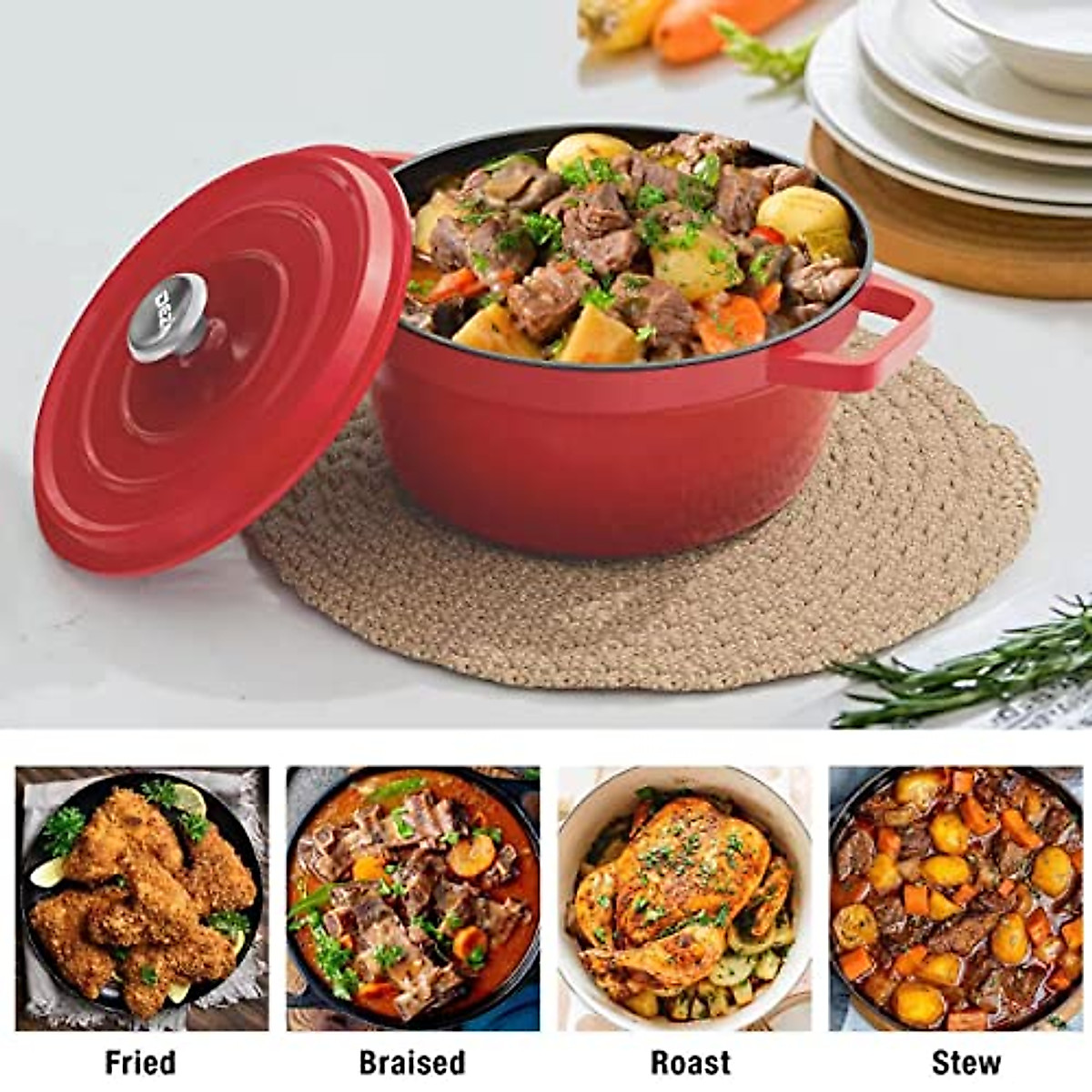 Dezin Dutch Oven, 4.2 Quart Non-stick Enamel Coated Dutch Oven with Handle for Roasting and Braising, Cast Aluminum Dutch Oven Pot with Lid for Gas, Electric Induction, Hot Plate