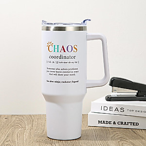 NOWWISH Christmas Gifts for Women Boss Coworker Teacher Friend - Chaos Coordinator Tumbler - Birthday, Funny Gifts for Women, 40oz White