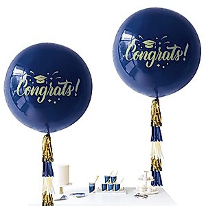 NICROLANDEE 2023 Graduation Navy Blue Party Decorations - 36 Inch Giant Round Balloons with Paper Tassels Garland for Graduation Party, Congrats Grad Party, Photo Prop Backdrop