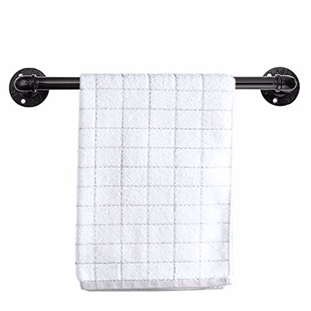 Sumnacon 16 Inch Industrial Iron Pipe Towel Rack Holder - Heavy Duty Rustic Hand Towel Bar, Vintage Style Grab Bar/Door Handle for Bathroom, Kitchen with Screws, Black