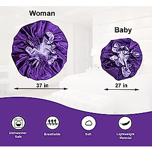 KiraBelle Matching Mommy and Me Satin Bonnet Set w/Travel Bag (Purple) Christmas, Easter, Birthday, Mother's Day