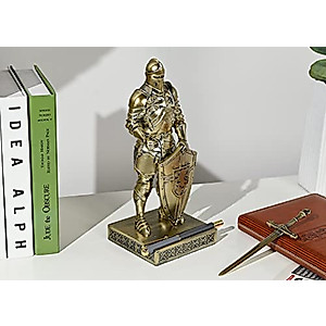 HDMbigmi King's Guard Ornament Knight Statue for Desk, Desktop Accessories Pen Holder Pen Stand Paperweight for Office and Home (Bronze)
