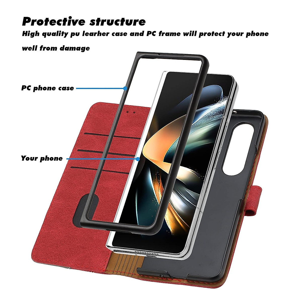 Smartphone Flip Cases Compatible with Samsung Galaxy Z Fold 5 2023 Case, Samsung Galaxy Z Fold 5 Wallet Case Slim PU Leather Phone Case Flip Folio Leather Case Card Holders Shockproof Protective Case