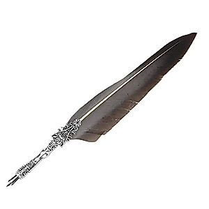 Omabeta Calligraphy Feather Quill Dip Pen Set Quill Dip Pen Feather Fountain Pen for Someone Special(Grey)