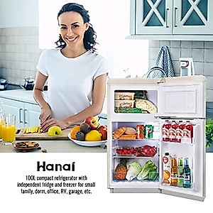 WANAI 3.5 Cu.ft Retro Mini Fridge with Freezer Small Refrigerators Dual Doors & Handles Cream Freestanding Classic Refrigerator Removable Glass Shelves Adjustable Thermostat for Home Office Dorm RV