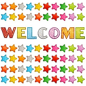 67 Pieces Marquee Welcome Bulletin Board Set, Colorful Welcome Banner with Star Shaped Cutouts Classroom Banner Decoration for Teachers and Students Back to School Decoration