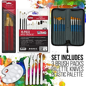 U.S. Art Supply 72-Piece Artist Acrylic Painting Set with Aluminum Field Easel, Wood Table Easel, 24 Acrylic Paint Colors, 34 Brushes, 2 Stretched Canvases, 6 Canvas Panels, Painting Pad, 2 Palettes