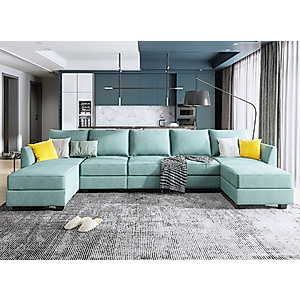 HONBAY Orage U Shape Corner Sectional Sofa Set, Aqua Blue