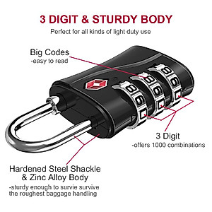 ZHEGE Luggage Locks, TSA Approved Locks, 3 Dial Zipper Lock with (80CM) Cable for Suitcases, Backpack, Baggage (Rose Gold, 2 Pack)