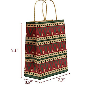Lulu Home Christmas Paper Gift Bags with Handle, 24 Pieces Medium Christmas Kraft Paper Bags with Handle, Assorted Christmas Prints for Party Favors
