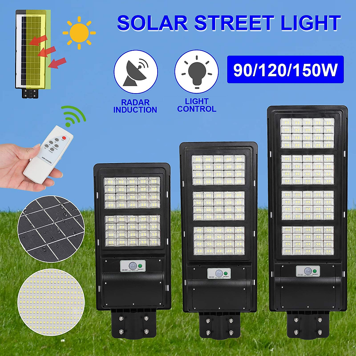MA STRAP Street Light 120W Solar Panel Street Light Outdoor Dusk to Dawn LED Solar Powered Street Lamp Security Led Flood Light with Remote Control Waterproof Radar Sensor for Yard, Road,Garden,Park