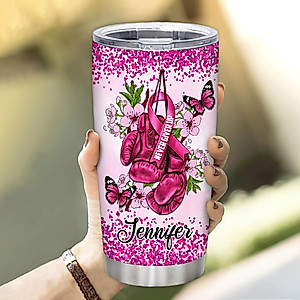Hyturtle Personalized Breast Cancer Awareness Tumbler Gifts for Women - Birthday Christmas Gifts For Breast Cancer Warriors Survivors - Custom Name 20oz Insulated Stainless Steel Travel Tumbler
