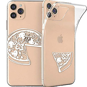 Toik Matching Couple Cases for Apple iPhone 11 Pro Xs Max Xr 10 X 8 Plus 7 6s 5s SE Cover Girlfriend Cute Anniversary Boyfriend Sketch Slice Pizza Slim Drawing Design Simple BFFs Protective Flexible