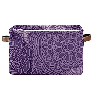KEEPREAL Large Storage Basket Bin Purple Mandala Boho Storage Cube Box Foldable Canvas Fabric Collapsible Organizer with Handles for Home Office Closet