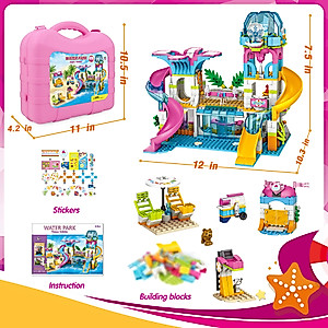 Friends Summer Fun Water Park Building Set Featuring Ice-Cream Cart, Shower Room, Beach Chairs and Lifeguard Stand, STEM Toy Roleplay Gift for Kids Boys Girls Aged 6-12 (875 Pieces)