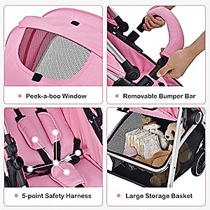 BABY JOY 2 in 1 Convertible Baby Stroller, High Landscape Baby Stroller w/Reversible Seat, Removable Footmuff, Adjustable Backrest & Canopy, Foldable Infant Pram Stroller for 0-36 Months Babies, Pink