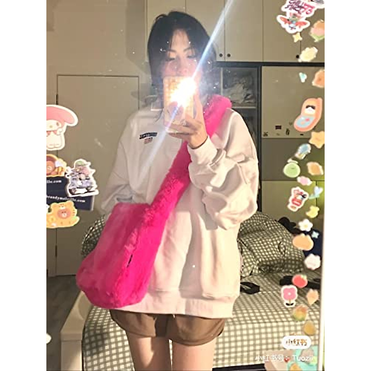 GGOOB Y2k Purse Fuzzy Bag Y2k Bag Fuzzy Purse Y2k Fashion Fluffy Bag Cute Tote Bags Aesthetic Cute Purses for Women (Hot Pink)