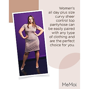 MeMoi Plus Size Curvy Control Top Pantyhose for Women, Comfortable Sheer Pantyhose, Lightweight Womens Stockings - French Coffee 7X