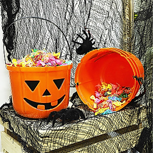 Zcaukya 6 Packs Halloween Candy Buckets, 7.1" x 5.5" Plastic Jack-O-Lantern Pails with Handle, Portable Pumpkin Monster Baskets for Halloween Party Supplies Trick or Treat Activities, Orange