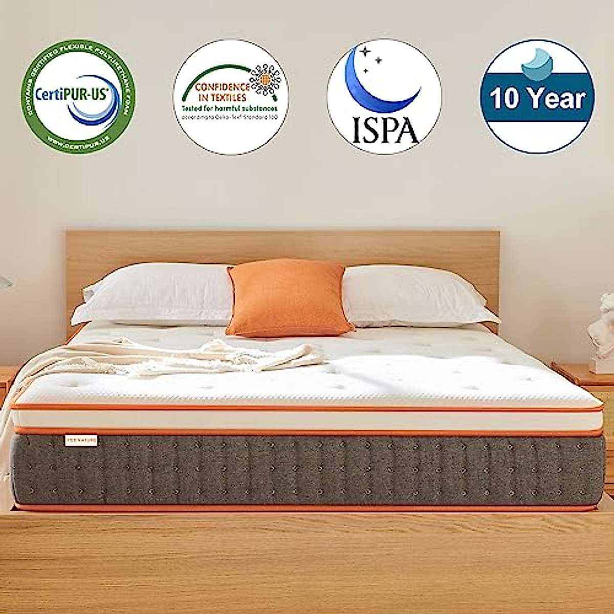 IYEE NATURE Twin Mattress,10 Inch Twin Size Hybrid Memory Foam and Individual Pocket Spring,Twin Bed Mattress in a Box