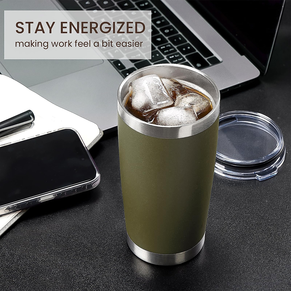 MEWAY 20oz Tumbler Cup Double Wall Vacuum Insulated Travel Mug Bulk, Stainless Steel Tumblers with Lid and Straw, Durable Powder Coated Coffee Cups for Cold & Hot Drinks (Army Green, 1)
