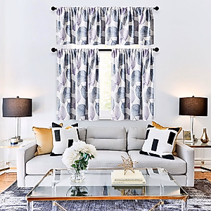 MRTREES Leaves Printed Valance Curtains 16 inch Room Darkening Grey Kitchen Curtain Valances Living Room Leaf Print Triple Weave Multi Color Window Treatment Bedroom 1 Panel Rod Pocket