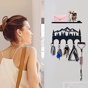 Key Holder for Wall | Metal Decorative Wall Mounted Mountain Key and Mail Holder with Shelf | 2 in 1 Key Hooks for Entryway, Front Door, Hallway, Kitchen, and Office | Key Organizer and Key Rack