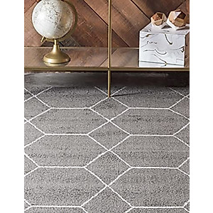 Unique Loom Trellis Frieze Collection Area Rug - Geometric (5' 1" x 8', Dark Gray/ Ivory)