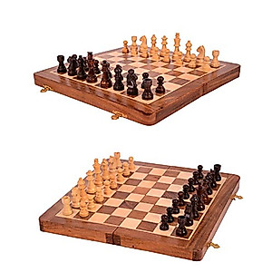 MD Continental Magnetic Wooden Chess Set Folding Board with Storage, Tournament Staunton Thick Acacia Wood Board, Portable Travel Chess, Indoor Games Kids & Adults, Brown and Beige, 10x10 Inches
