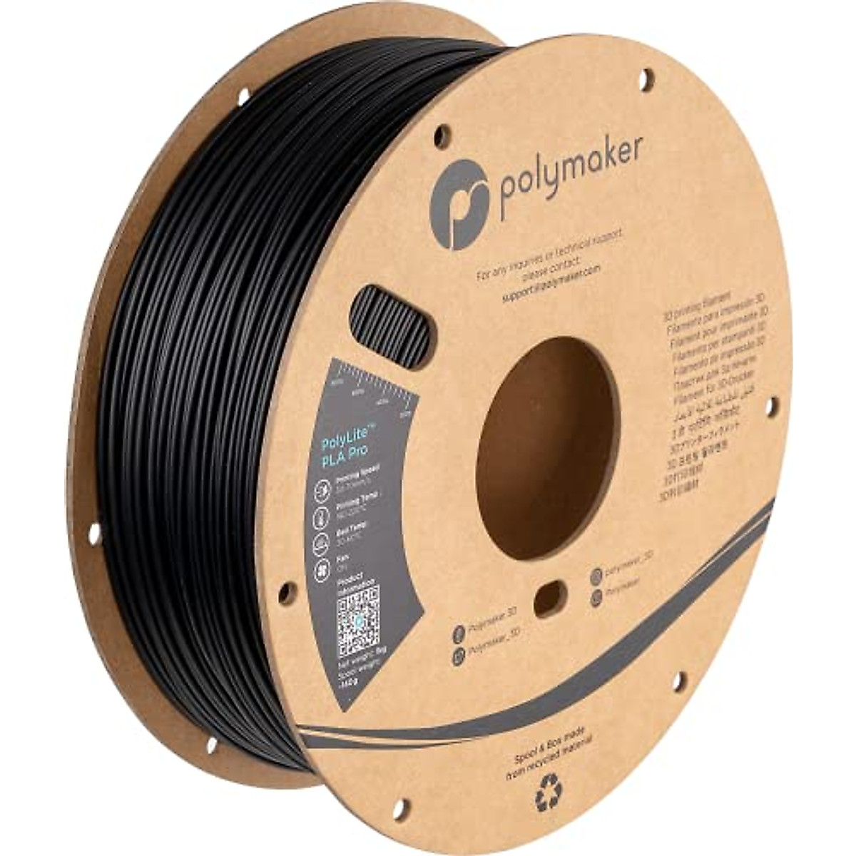 Polymaker PLA PRO Filament 1.75mm Black, Powerful PLA Filament 1.75mm 3D Printer Filament 1kg - PolyLite 1.75 PLA Filament PRO Tough & High Rigidity 3D Printing PLA Filament Black