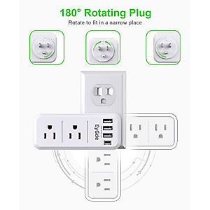 EyGde Multi Plug Outlet Extender Surge Protector 1700J, Wall Power Strip with Rotating Plug & 4 USB Charging Ports (1 USB C) +2 Prong Power Strip with Surge Protector 1700J, EyGde Multi Plug Outlet