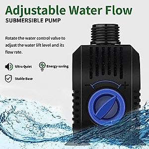 Fountain Pond Submersible Water Pump: 45W 660GPH Adjustable Quiet Outdoor Pump with 2 Nozzles 32ft Power Cord for Small Garden Aquarium Circulation Hydroponics Statuary
