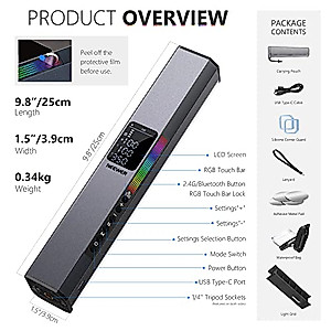 NEEWER RGB LED Video Light Stick, Touch Bar & APP Control, Magnetic Handheld Photography Light, Dimmable 3200K~5600K CRI98+ Full-Color LED Light with 6400mAh Built-in Battery, 17 Light Scenes - RGB1