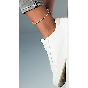 Miabella 925 Sterling Silver Diamond-Cut Oval and Round Bead Ball Chain Anklet Ankle Bracelet for Women, Made in Italy (sterling-silver, Length 9 Inches (X-Small))