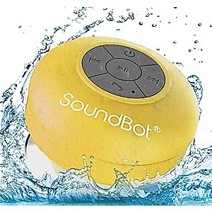 Soundbot SB510 Bluetooth Shower Speaker HD Water Resistant Bathroom Speakers, Handsfree Portable Speakerphone with Built-in Mic, 6hrs of Playtime, Control Buttons and Dedicated Suction Cup (Yellow)