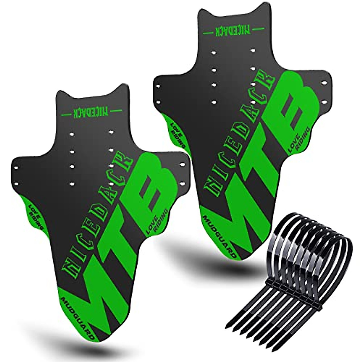 NICEDACK Mudguards Mountain Bike, 2 Pieces Mudguards Fit 20-29 Inch MTB Mudguard Front and Rear Compatible Bicycle Splash Guard (Green)