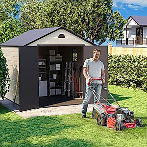 Oakville Furniture Storage shed 8x9.2 ft, Resin Garden Storage, Patio Storage Sheds Outdoor with Floor Waterproof, Outdoor Sheds Garden Tools Bike Shed, Garden Sheds & Outdoor Storage, Brown