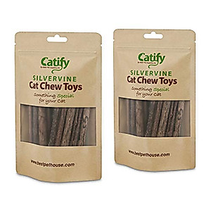 Natural Silvervine Cat Chew Toy | Interactive Silver Vine Chewing Toys with Catnip Like Effect - Valued Sticks, 2 Pack of 20
