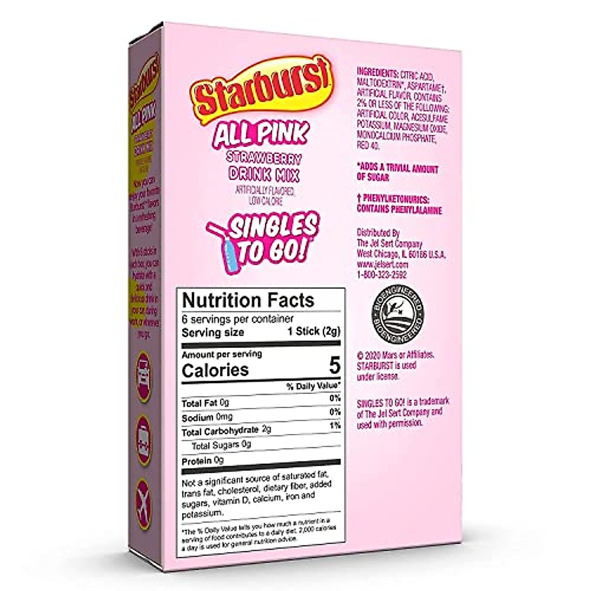 Starburst Singles To Go Powdered Drink Mix, All Pink Strawberry, 3 Boxes with 6 Packets Each - 18 Total Servings, Sugar-Free Drink Powder, Just Add Water, 6 count (Pack of 3)