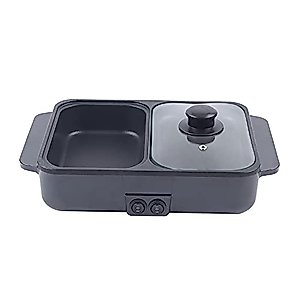 Jstcmadby Electric Hot Pot with Grill,2 in 1 Non-stick Mini Hot Pot with Grill Dual Temperature Control Steaks Shabu Shabu Pot Korean BBQ Grill for 1-3 People (Black)