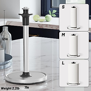 VEHHE Paper Towel Holder Countertop, Silver Paper Towel Holder Stand with Spring Damping for Kitchen Bathroom, One Hand Tear Paper Stainless Steel Paper Towel Holder with Weighted Base and Suction Cup