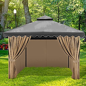 10'x12' Gazebo Curtains Outdoor Waterproof, Universal Replacement Curtain 4-Panels, Sidewalls with Zipper for Garden, Patio, Yard (Only Curtains)