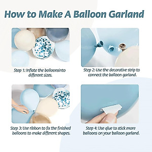 Dusty Blue Balloons Garland Arch Kit, Dusty Pastel Baby Blue Balloon White Sand Chrome Gold Blue Confetti Latex Balloons for Boy Baby Shower Bridal Shower Gender Reveal Birthday Party Decorations