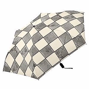 JUNZAN Plaid Repel Umbrella Windproof Travel Umbrella - Compact, Light, Automatic, Strong and Portable - Wind Resistant, Small Folding Backpack Umbrella for Rain - Men and Women