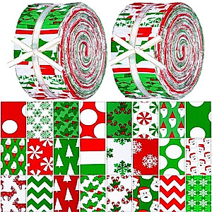Ganeen 100 Pcs Christmas Fabric Patchwork Roll Quilting Fabric Roll up Fabric Quilting Strips, 2.55 Inch Candy Elements Roll up Fabric Patchwork Fabric for Xmas Sewing DIY Crafts