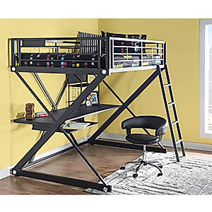 Powell Furniture Z-Bedroom Metal Black Powder Coated Full Size Loft Study Computer Desk by Powell Bunk Bed