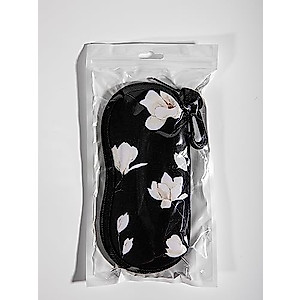 MoKo Sunglasses Soft Case Ultra Light Neoprene Zipper Eyeglass Case with Clip, Black & White Magnolia