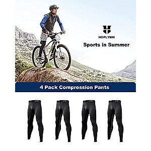 HOPLYNN 4 Pack Compression Pants Tights Leggings Men, Winter Baselayer for Running Workout Sports Yoga-4 Black-XL